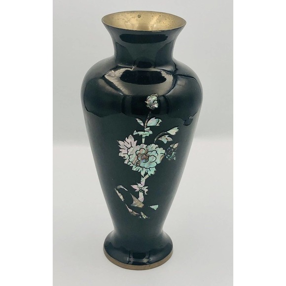 Unbranded | Accents | Midcentury Black Metal 7 Vase Inlaid Abalone ...